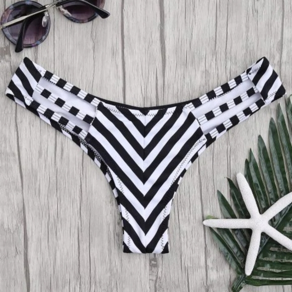 Zaful Swim Nwt Black White Striped Cut Out Thong Bikini Botto Poshmark